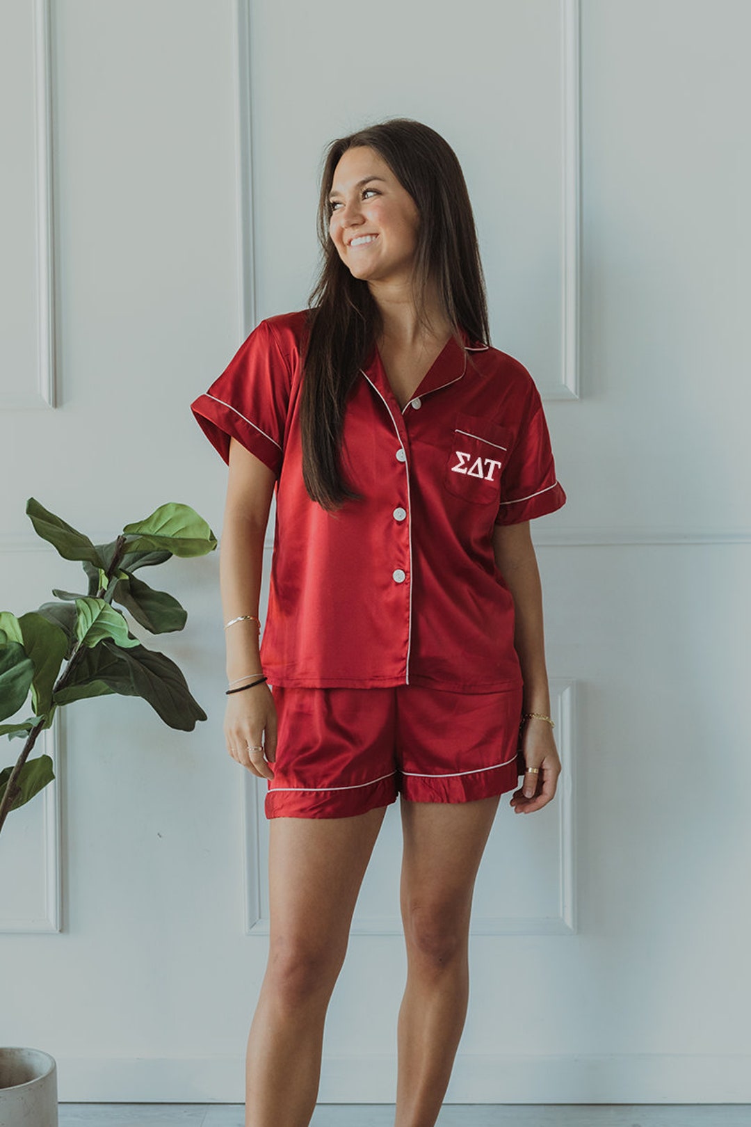 GREEK LETTERS | Sigma Delta Tau Pajamas, Sorority Pajamas, Burgundy ...