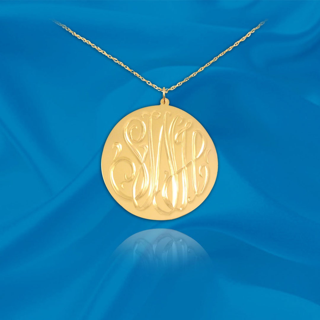 24K Gold Plated Sterling Silver Monogram Disc - Personalized Initial ...