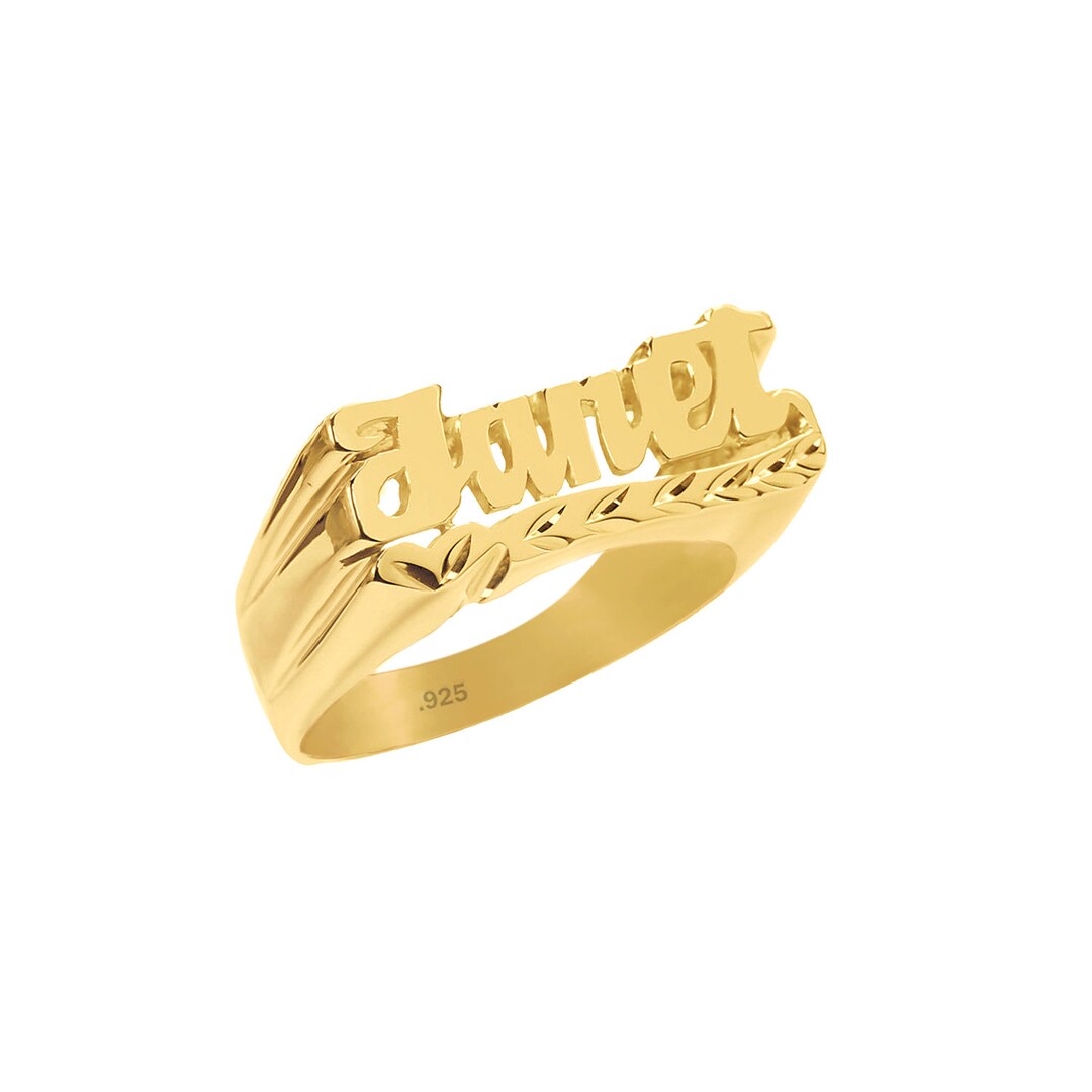 Name Ring With Diamond Cut Design - 24K Gold Plated Sterling Silver ...