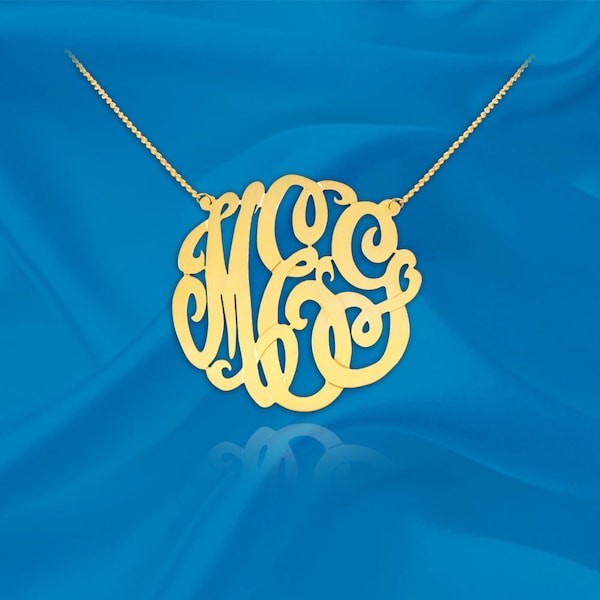 Gold Monogram Necklace - Etsy