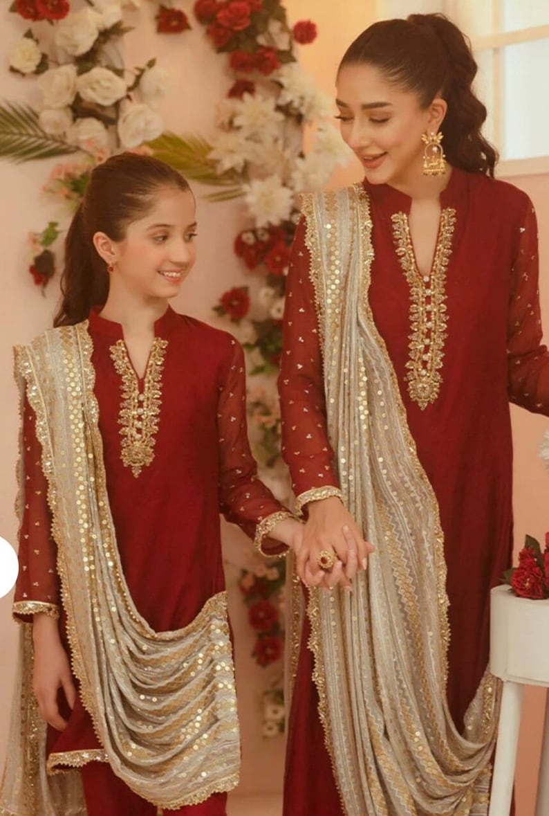 Pakistani Mommy and Me Ruby Red Eid Ramadan Outfit Shakwar Kameez - Etsy