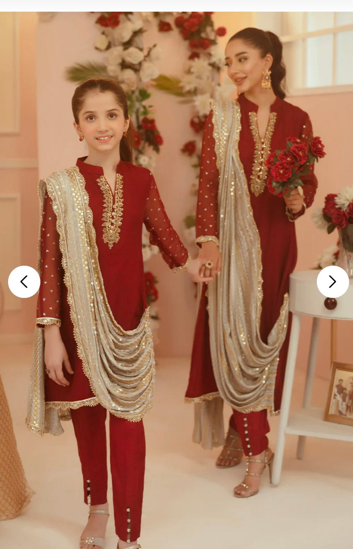 Pakistani Mommy and Me Ruby Red Eid Ramadan Outfit Shakwar Kameez - Etsy
