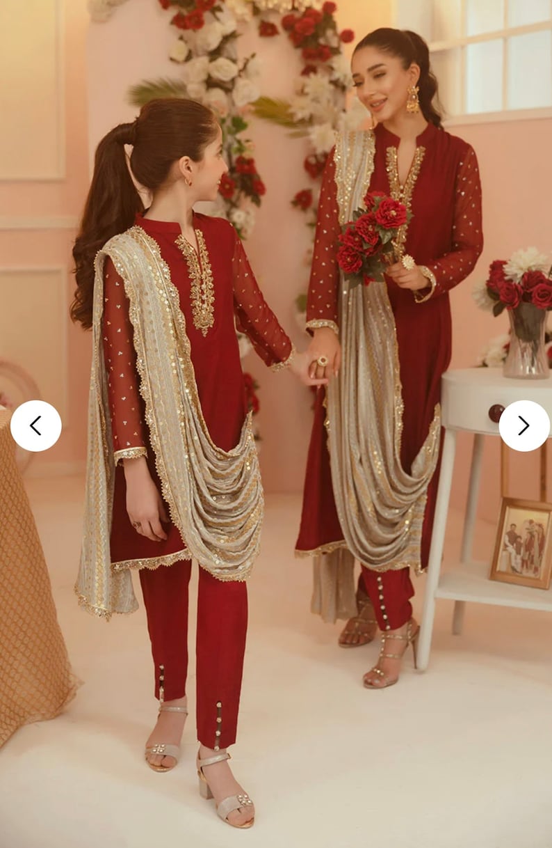 Pakistani Mommy and Me Ruby Red Eid Ramadan Outfit Shakwar Kameez - Etsy
