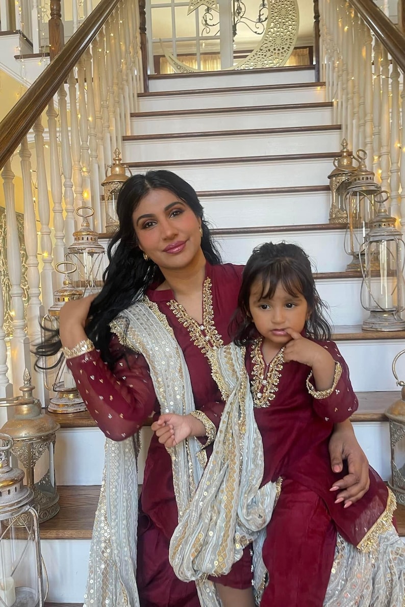 Pakistani Mommy and Me Ruby Red Eid Ramadan Outfit Shakwar Kameez - Etsy