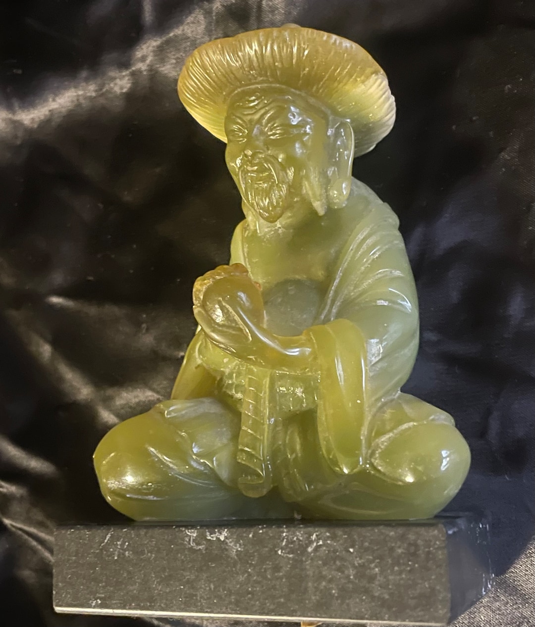 Jade Chinese Man on Black Stone Base Figurine - Carved Chinese Jade ...