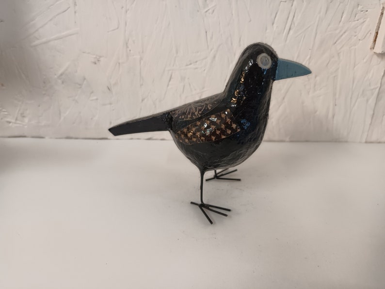 Crow Freestanding Mixed Media Paper Mache Bird Sculpture Decoration ...
