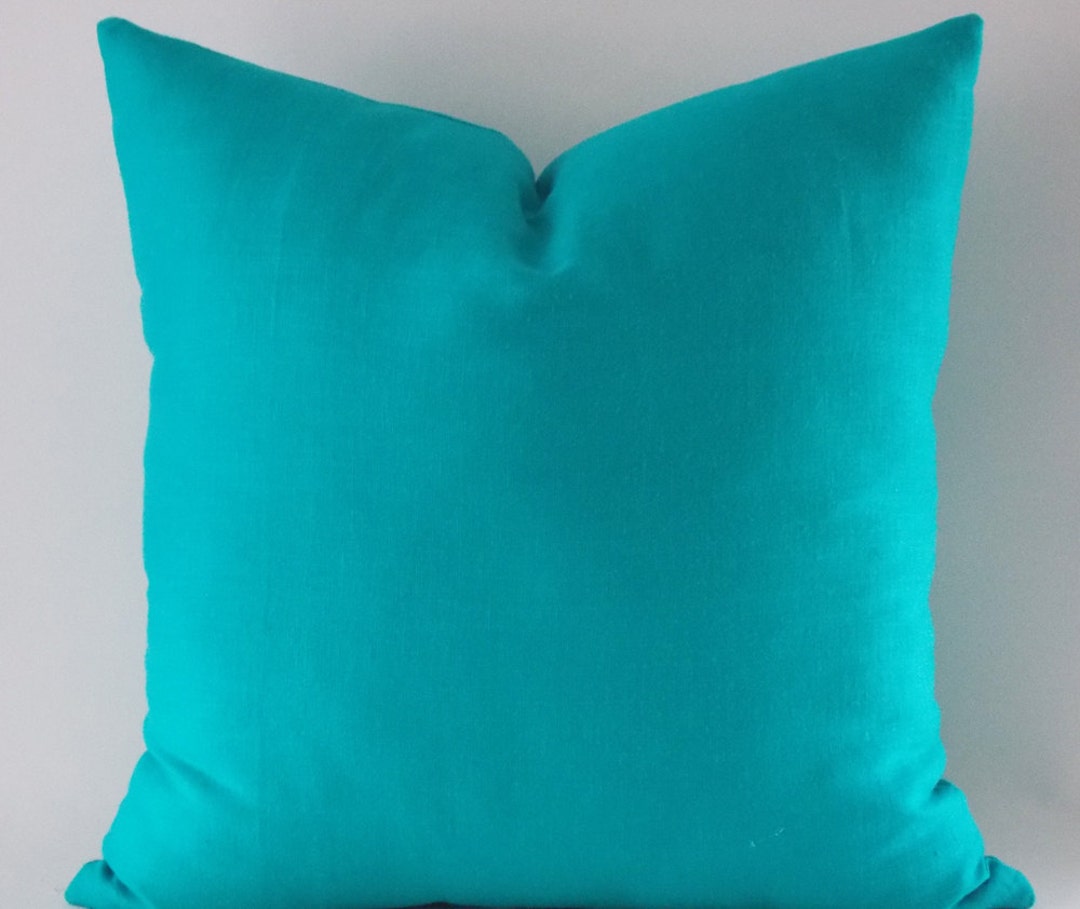 Turquoise Linen Pillow Cover, Cushion Cover, Decorative Throw Pillow ...