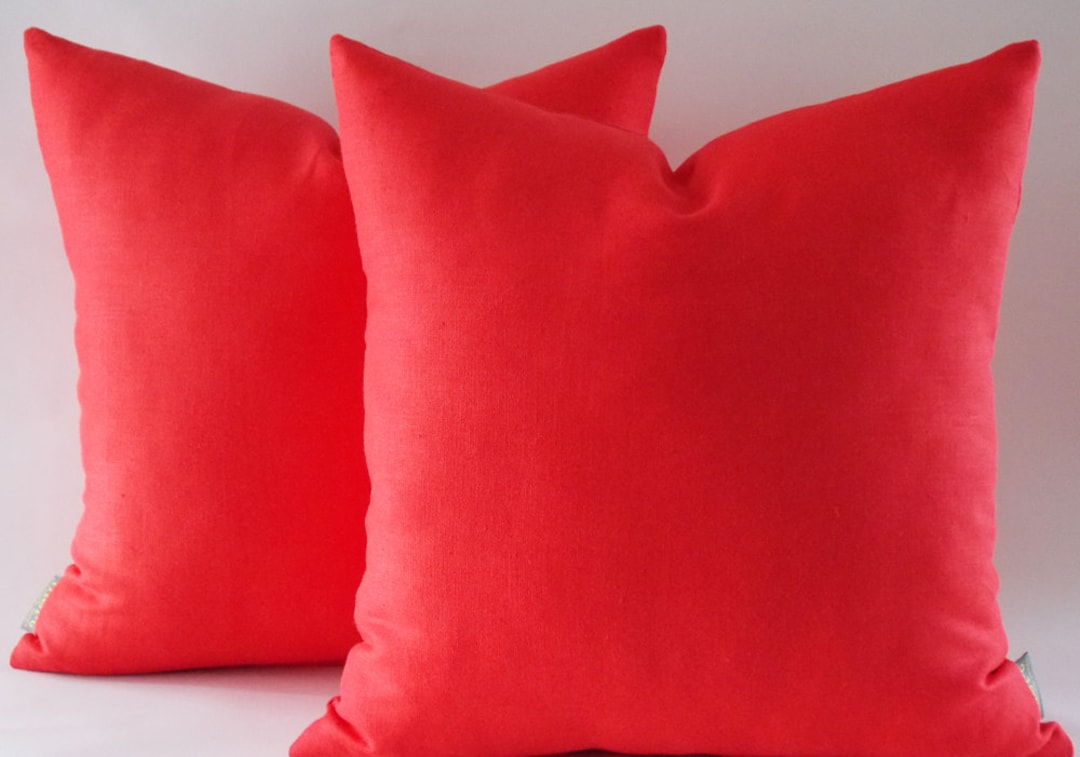 Set 2 / Red Linen Pillows, Cushion Cover, Decorative Throw Pillows ...
