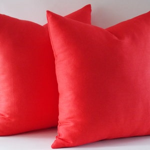 Set 2 / Red Linen Pillows, Cushion Cover, Decorative Throw Pillows ...