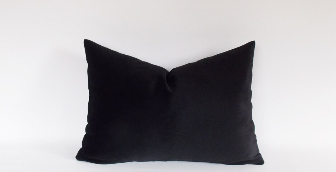 Velvet Cotton Black Lumbar Pillow Cover / Solid Black Decorative Pillow ...