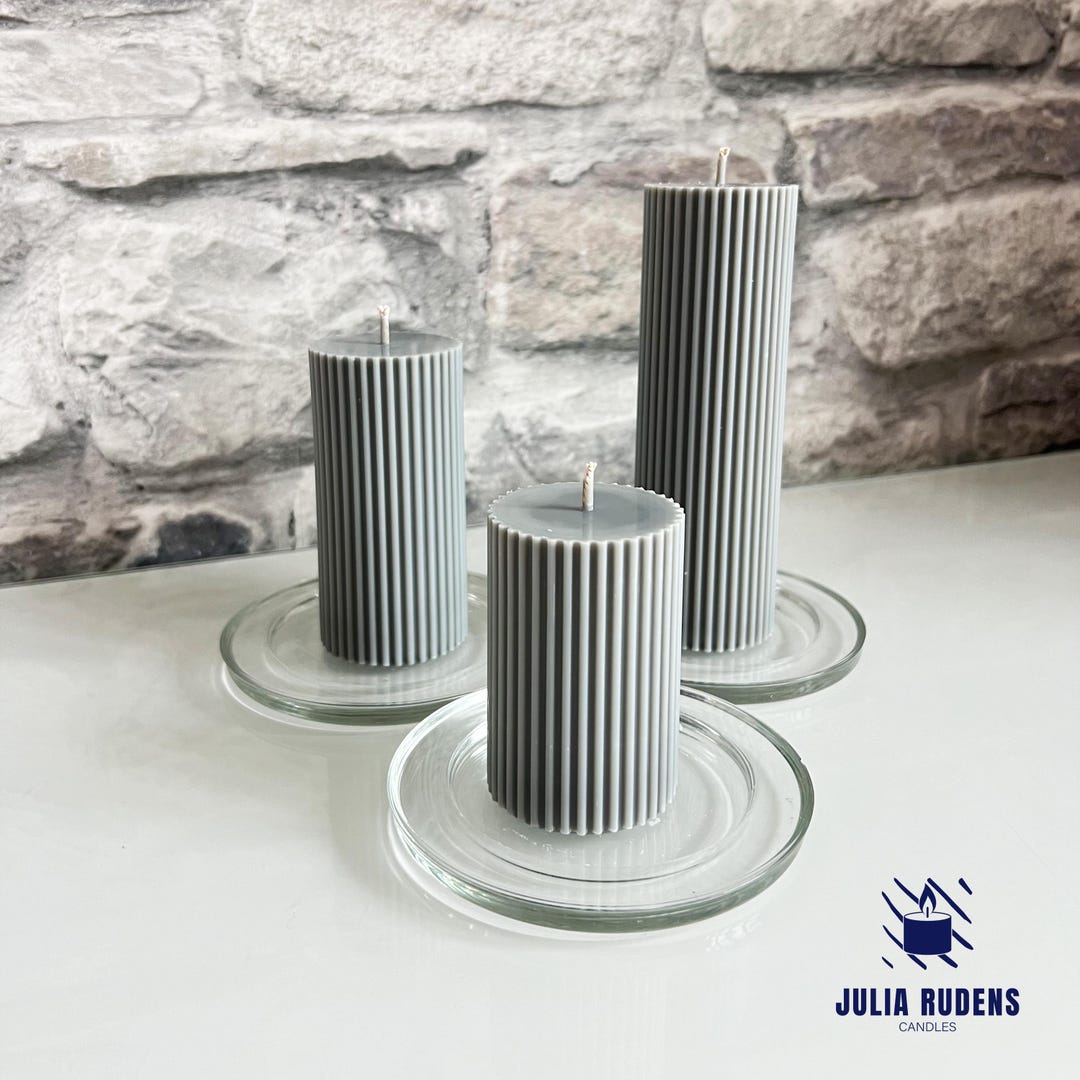 Pillar Candle Set - Grey Color - Soy Wax Candle Eco-friendly Candles ...
