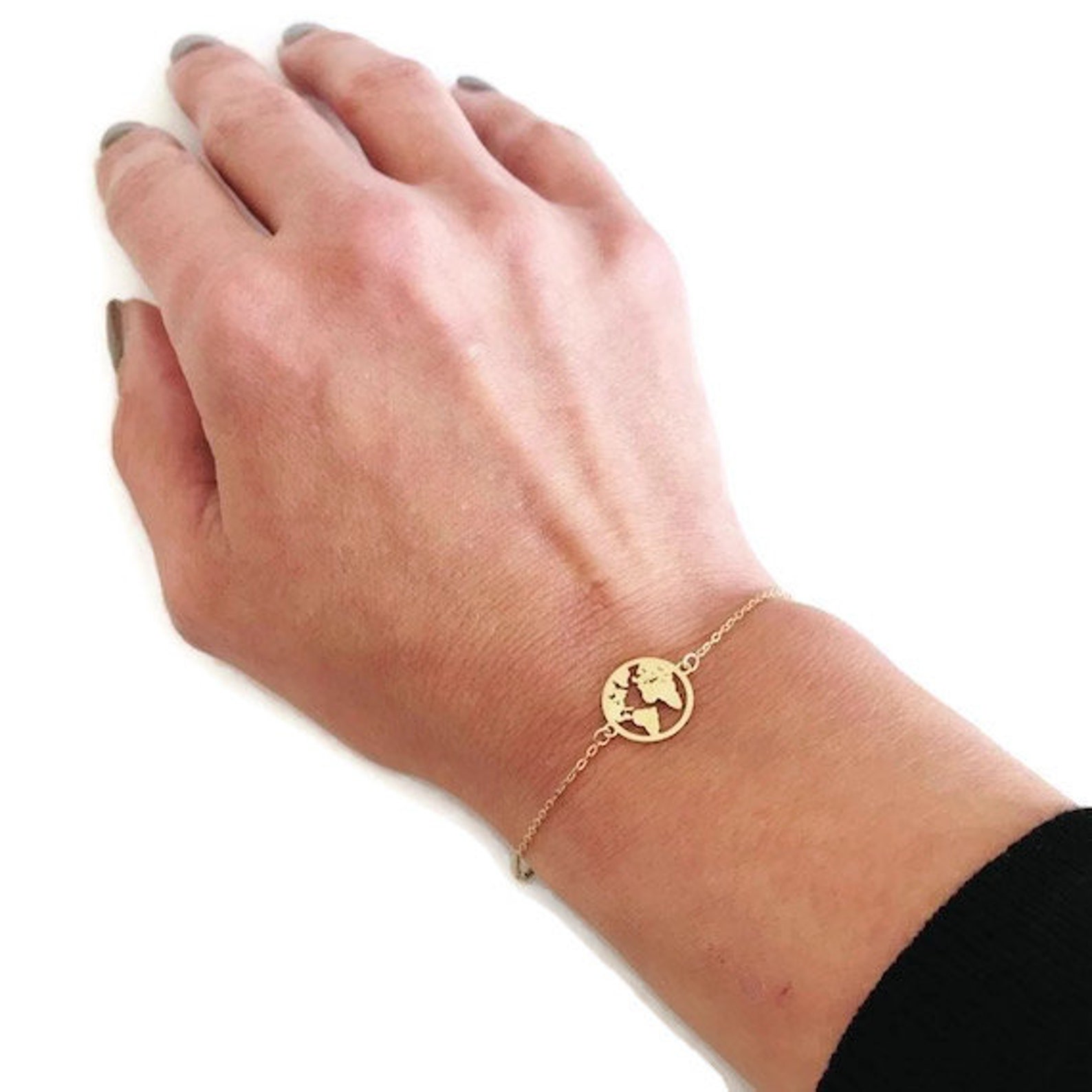 World Map Bracelet Available in 18K Gold Plated Over Sterling | Etsy