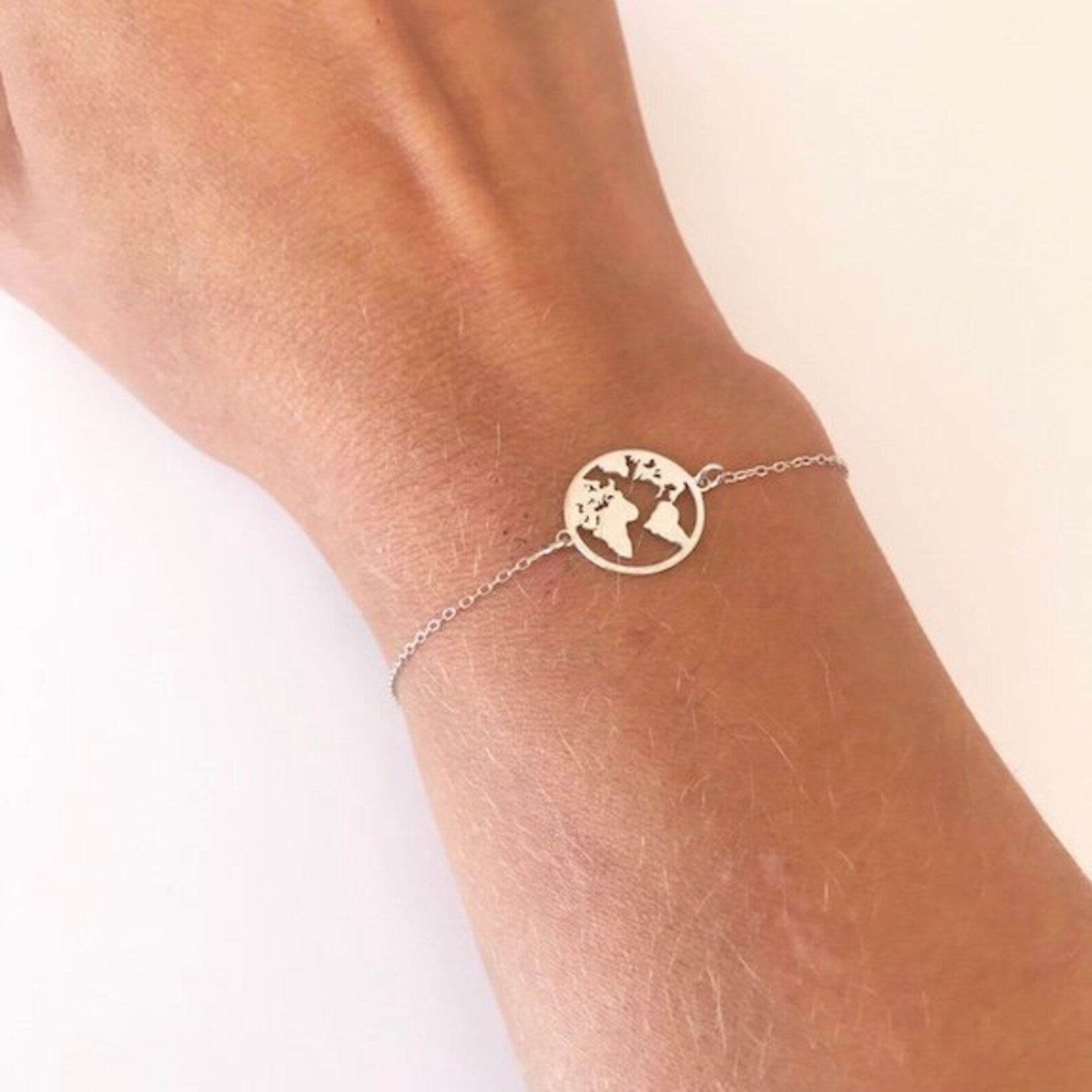 World Map Bracelet Available in 18K Gold Plated Over Sterling | Etsy