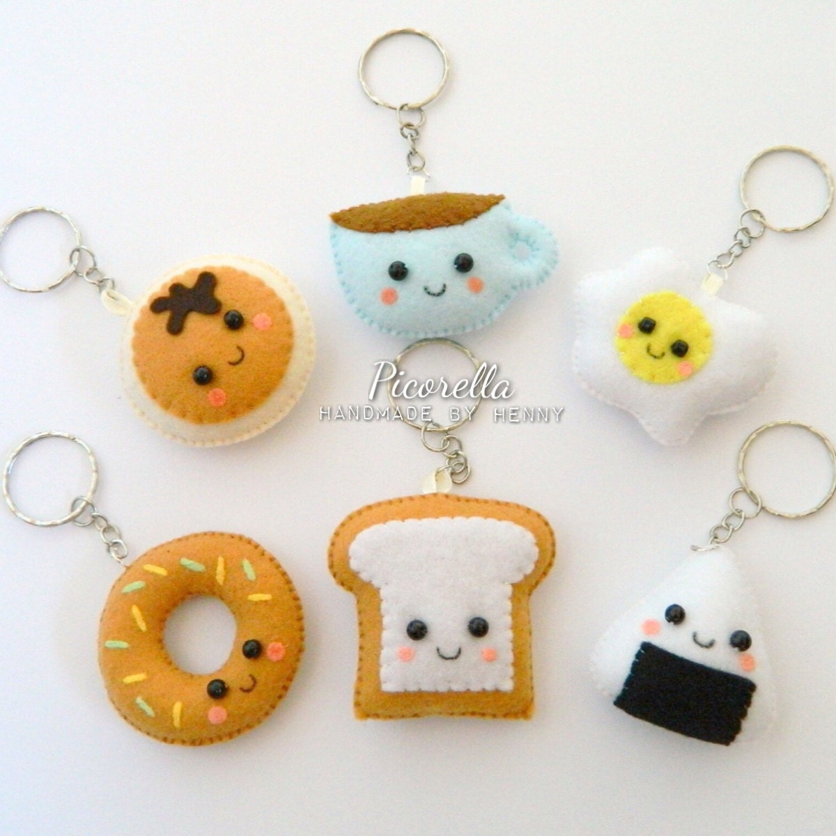 Felt food keychains Toast Donut Pancake Fried Egg Tea | Etsy