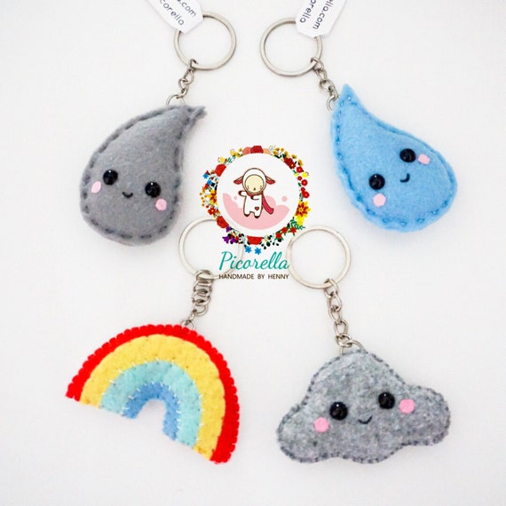 Felt Rain Droplet Rainbow Cloud Keychain Kawaii Cute Gift | Etsy