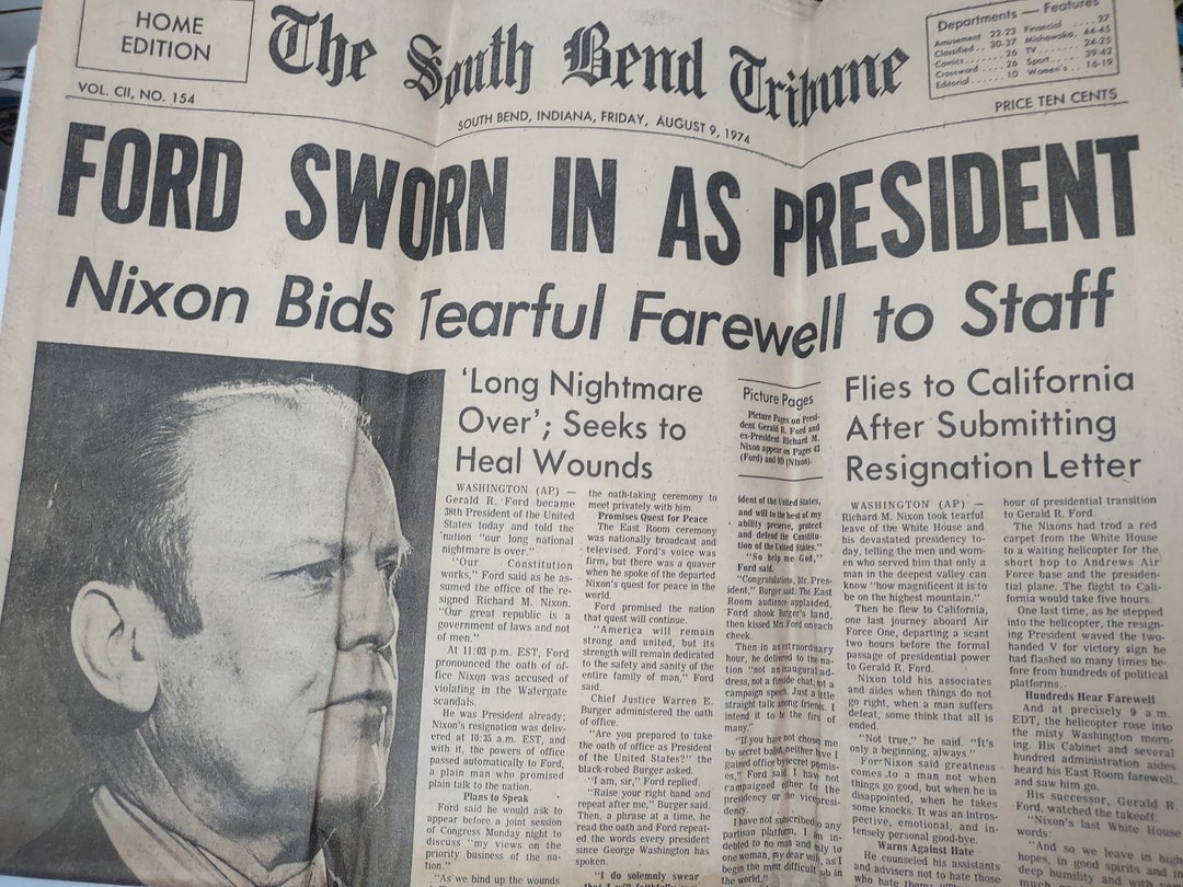 Vintage Newspaper 1974, August 8th and 9th.nixon Resigned and Ford ...