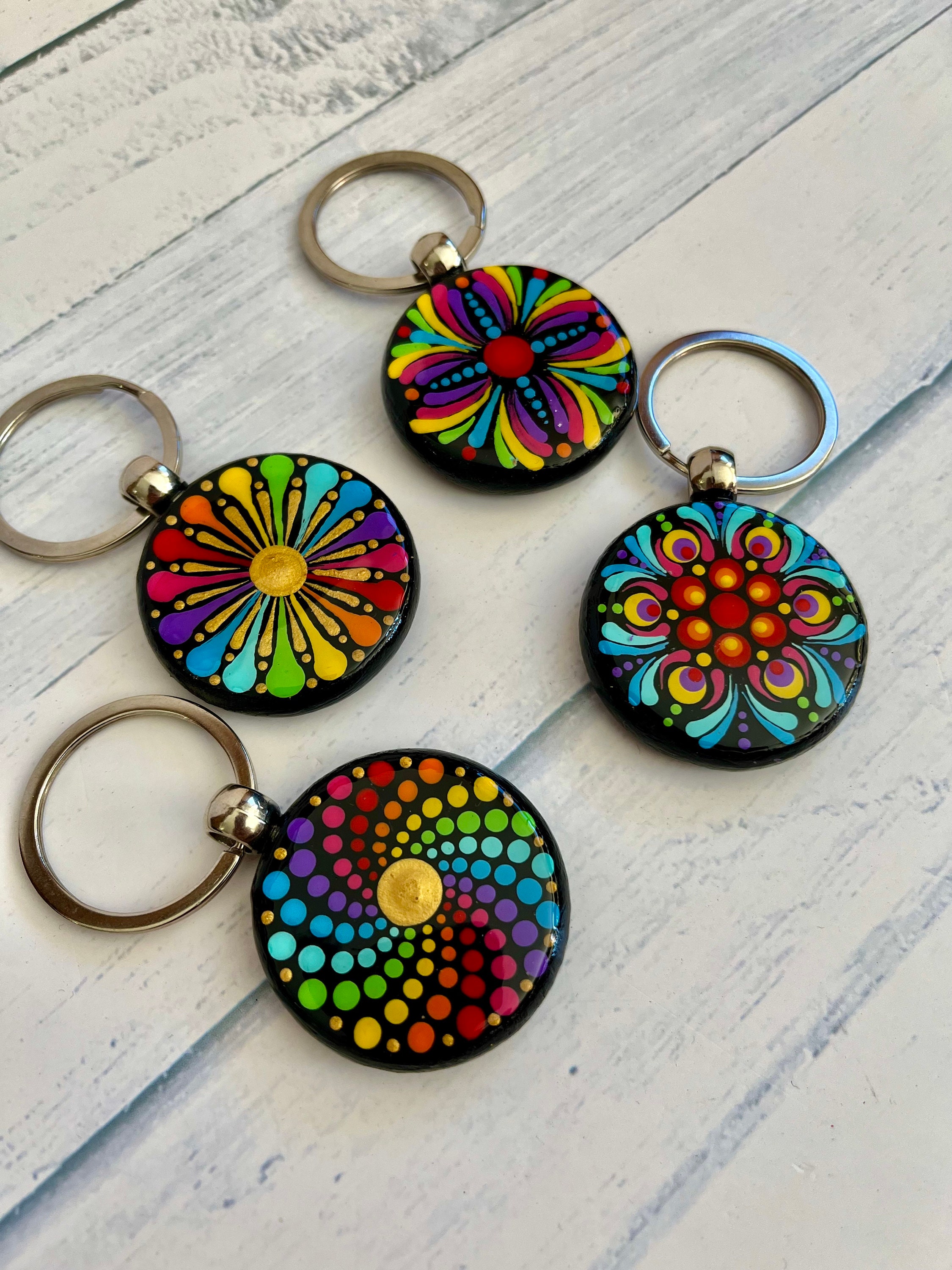 Mandala Art Keyring, 3cm Hand Painted, Dot Art, Dot Mandala, Red ...