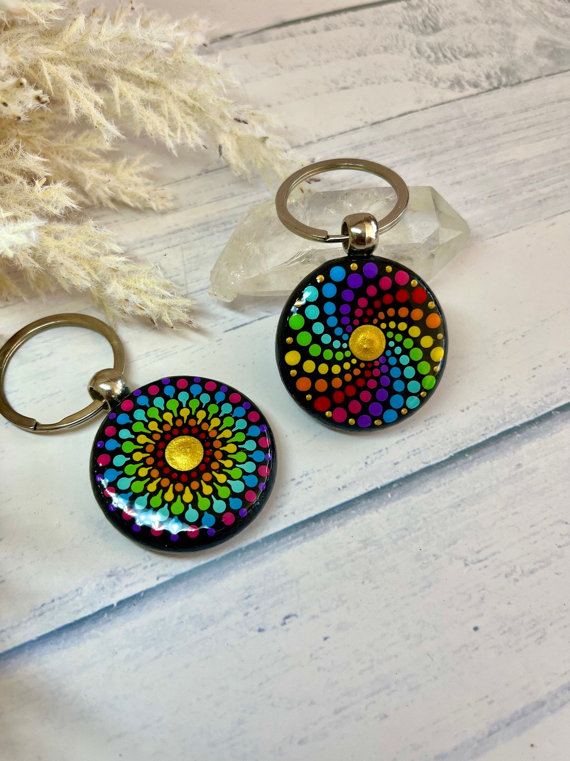 Mandala Art Keyring, 3cm Hand Painted, Dot Art, Dot Mandala, Red ...