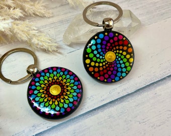 Mandala Art Keyring, 3cm Hand Painted, Dot Art, Dot Mandala, Red ...
