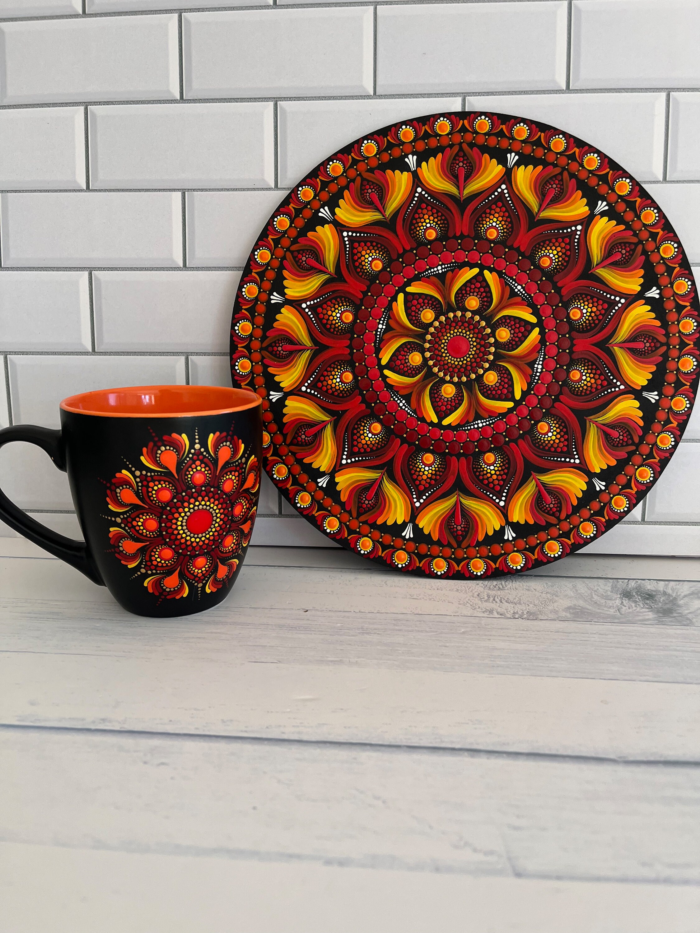 Mandala Mug, Hand Painted Dot Art, Dot Mandala, Green, Gold, Painted ...