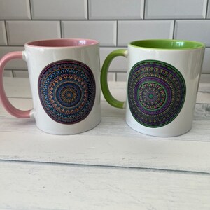 Mandala Mug, Hand Painted Manadala Printed Mug, Dot Mandala, Green ...