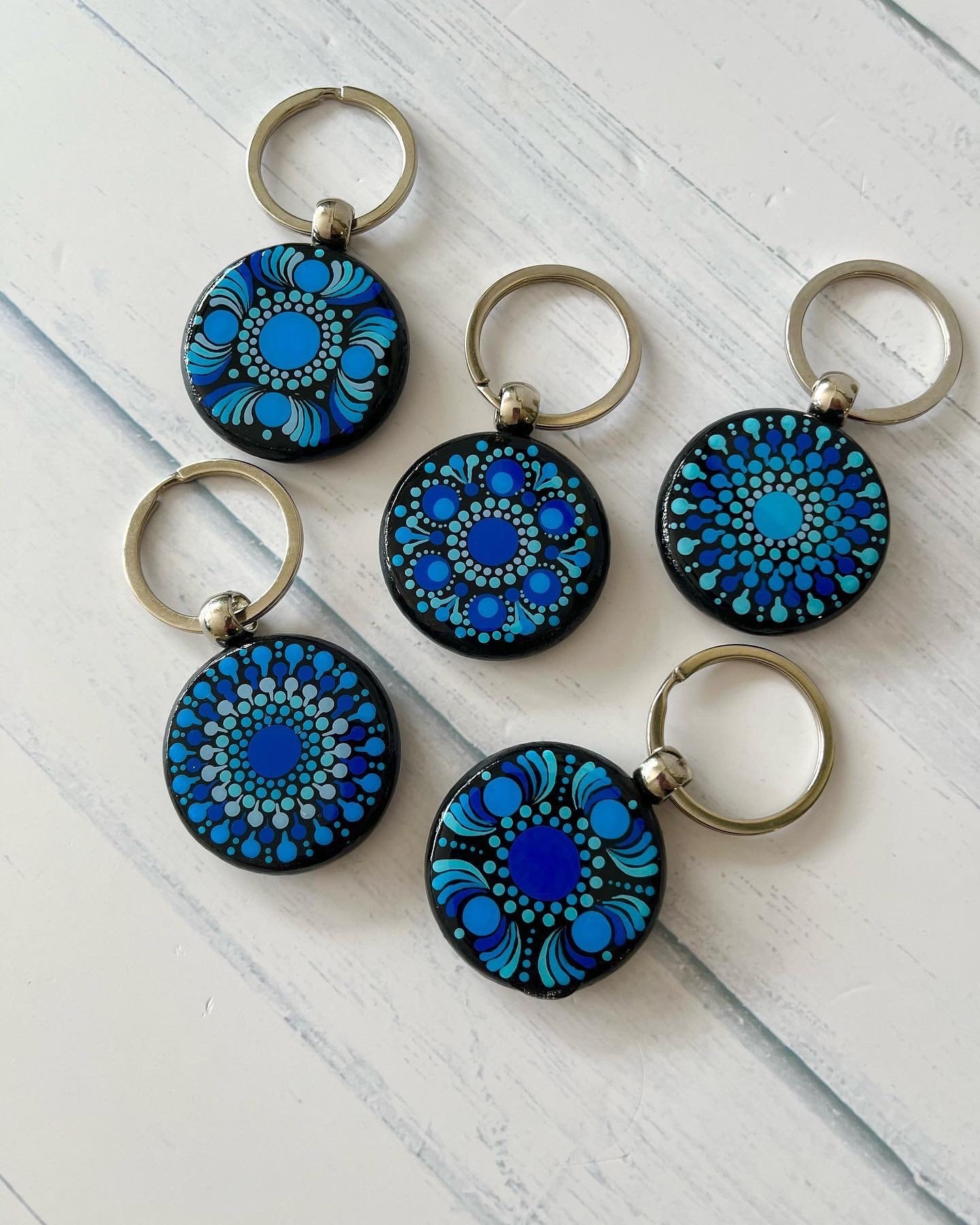 Mandala Art Keyring, 3cm Hand Painted, Dot Art, Dot Mandala, Blue ...