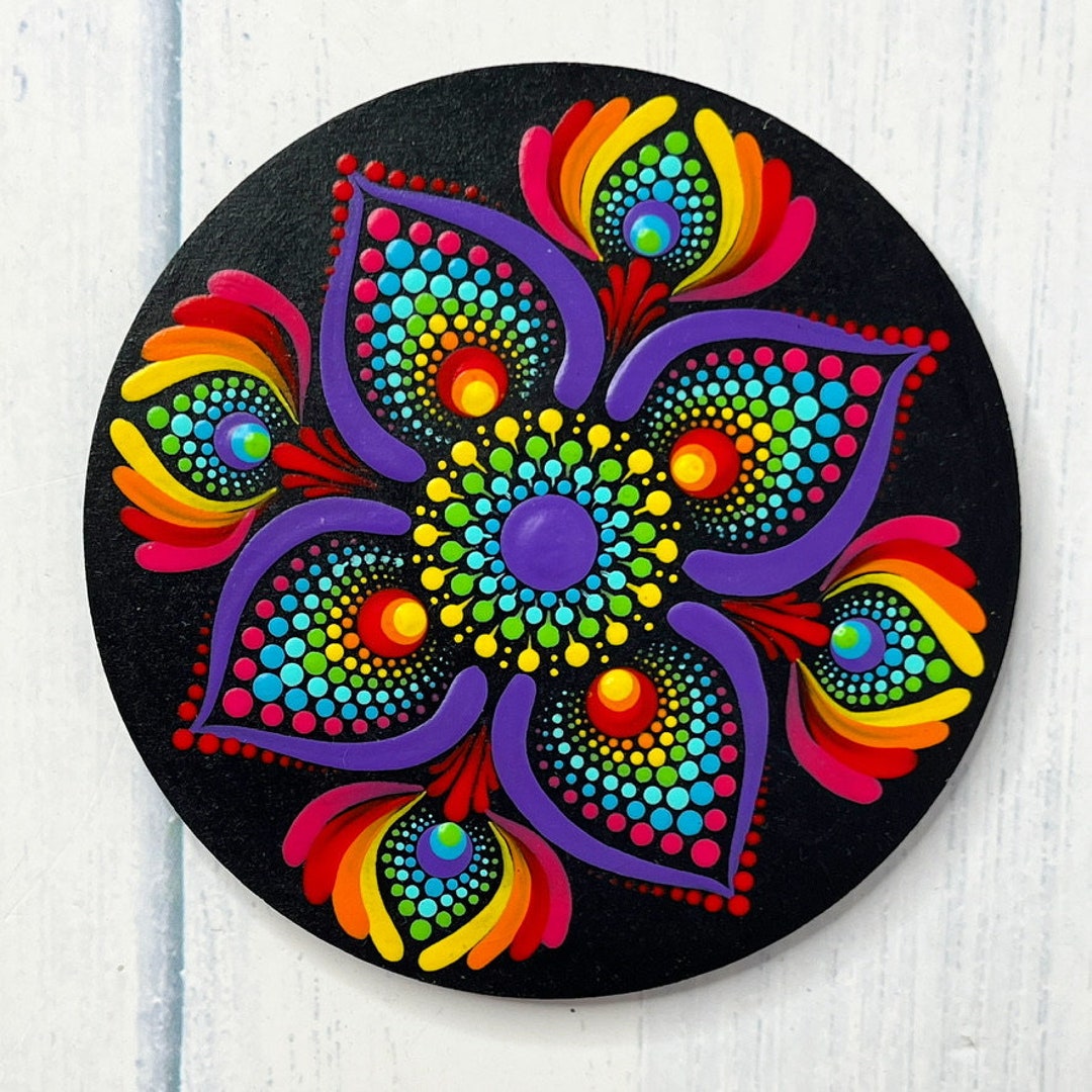 Mandala Painting, Mandala Magnet Large, 10cm Hand Painted Mandala ...