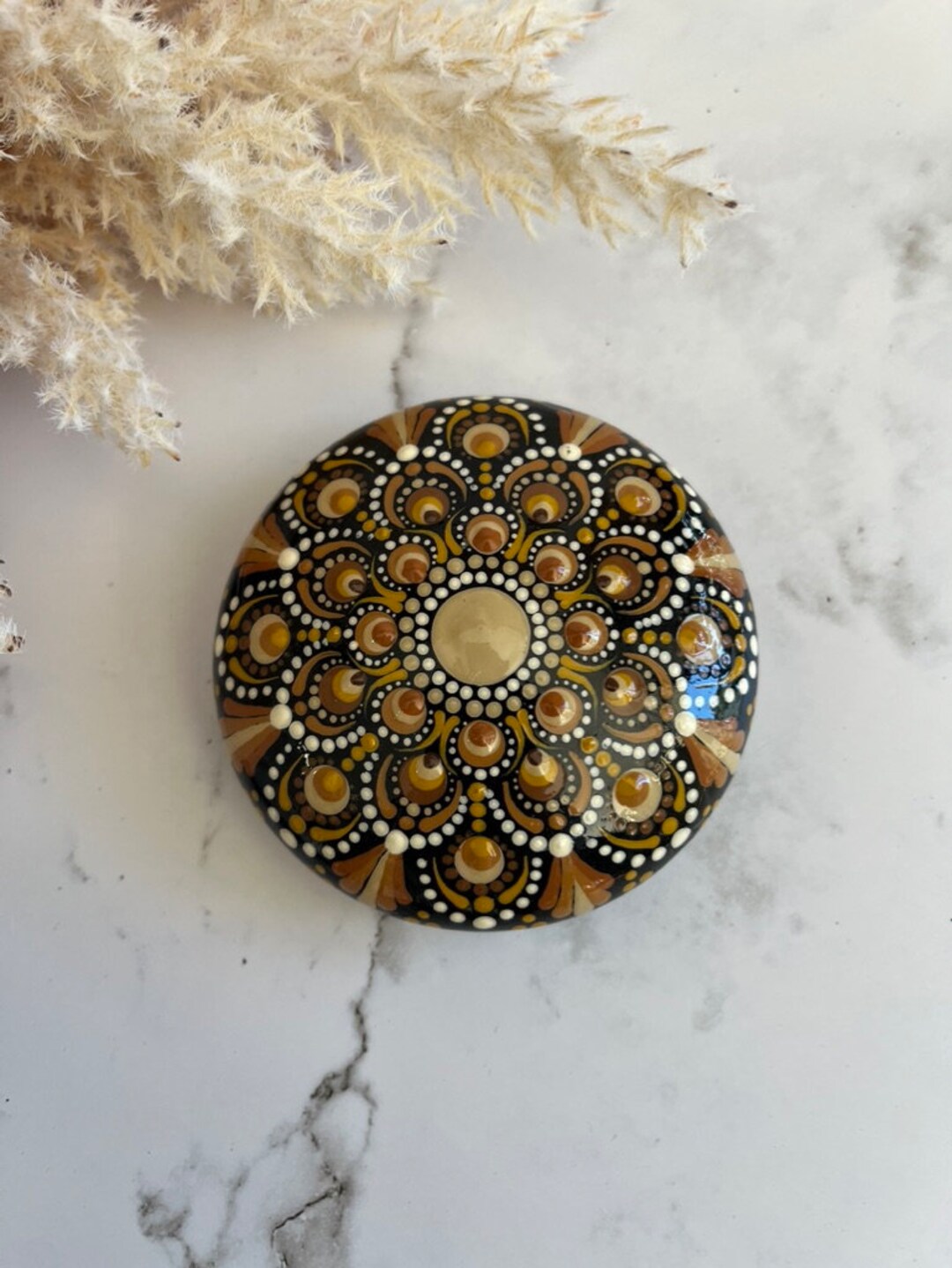 Mandala Stone, Hand Painted Dot Art, Dot Mandala, Neutral Tones, Boho ...
