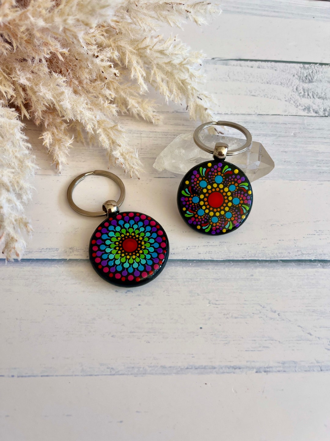Mandala Art Keyring, 3cm Hand Painted, Dot Art, Dot Mandala, Red ...