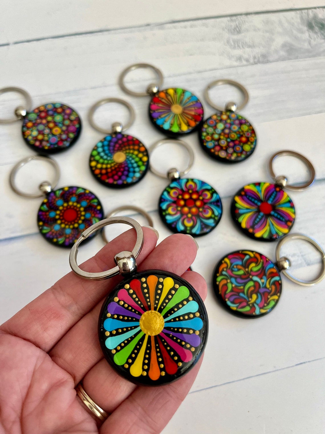 Mandala Art Keyring, 3cm Hand Painted, Dot Art, Dot Mandala, Red ...