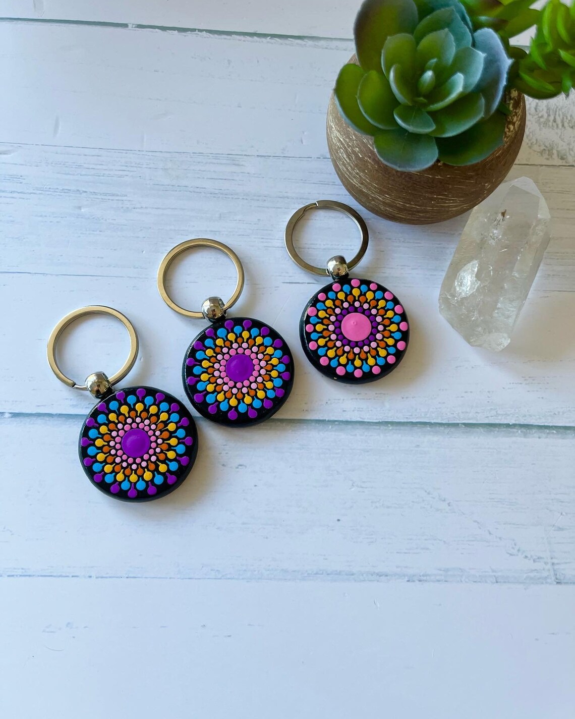 Mandala Art Keyring 3cm Hand Painted Dot Art Dot Mandala - Etsy