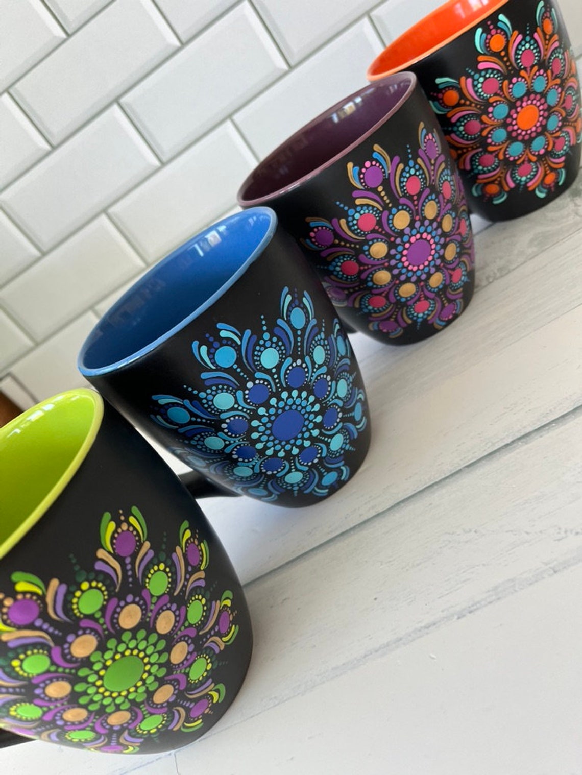 Mandala Mug, Hand Painted Dot Art, Dot Mandala, Green, Gold, Painted ...