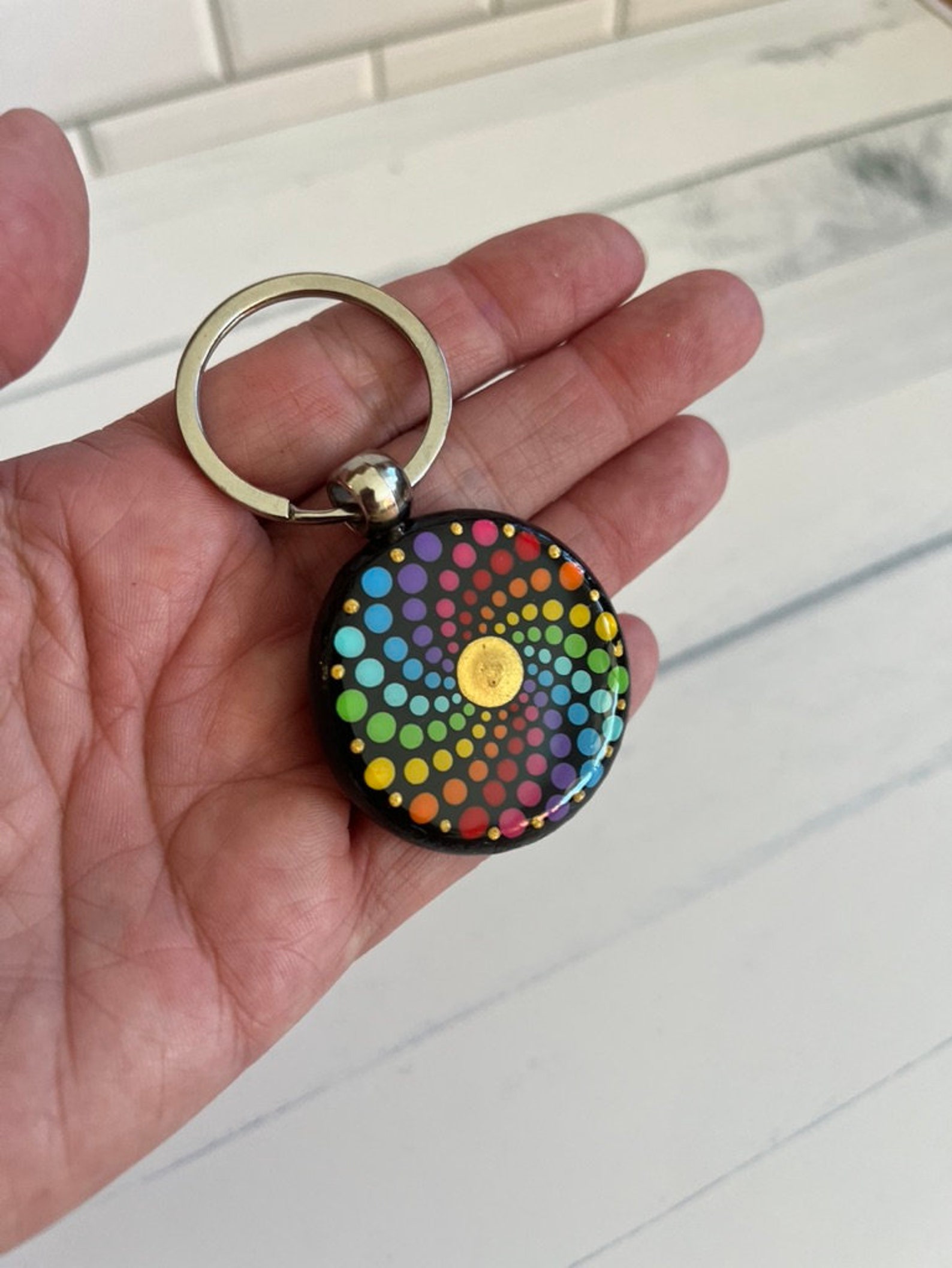 Mandala Art Keyring, 3cm Hand Painted, Dot Art, Dot Mandala, Red ...