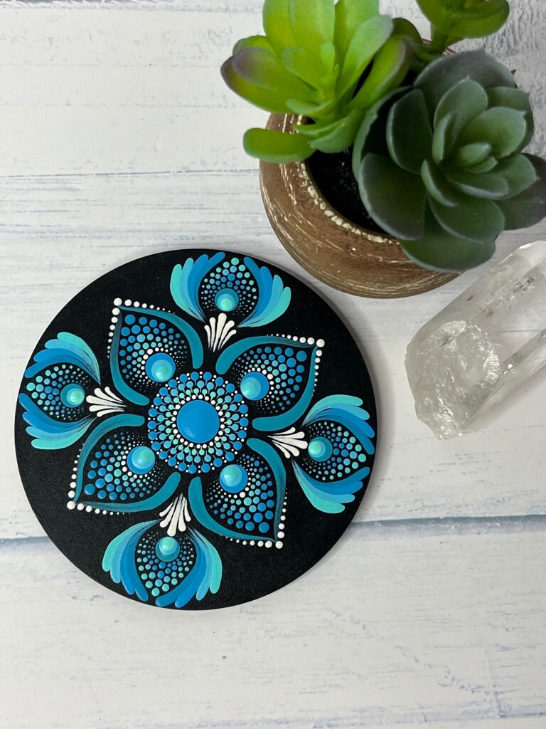 Mandala Painting, Mandala Magnet Large, 10cm Hand Painted Mandala Magnet, Dot Art, Blue, Painted ...