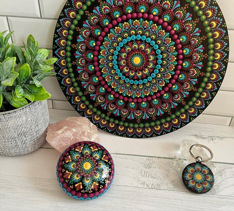 Mandala Art Keyring, 3cm Hand Painted, Dot Art, Dot Mandala, Red ...
