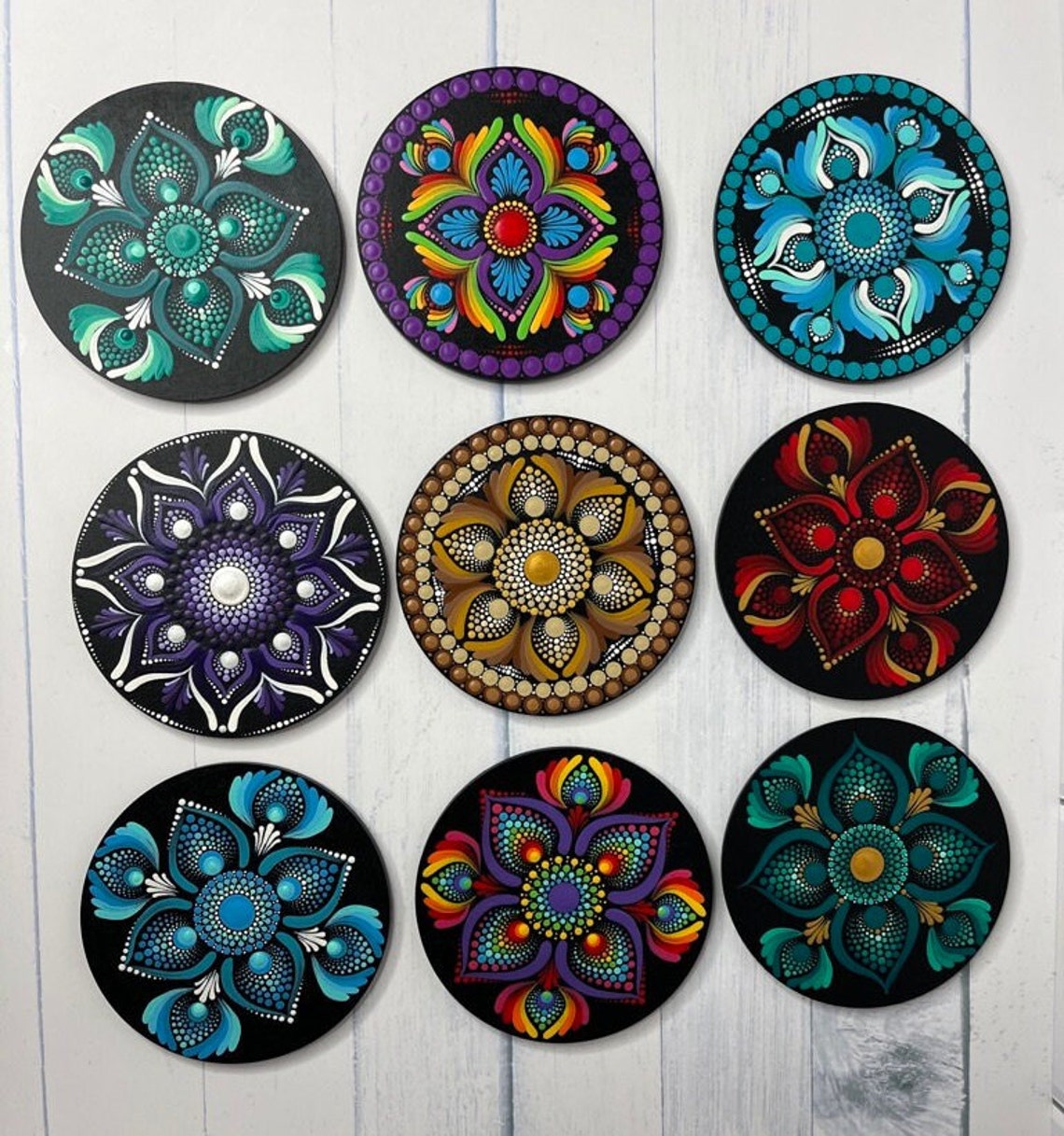 Mandala Painting, Mandala Magnet Large, 10cm Hand Painted Mandala Magnet, Dot Art, Blue, Painted ...
