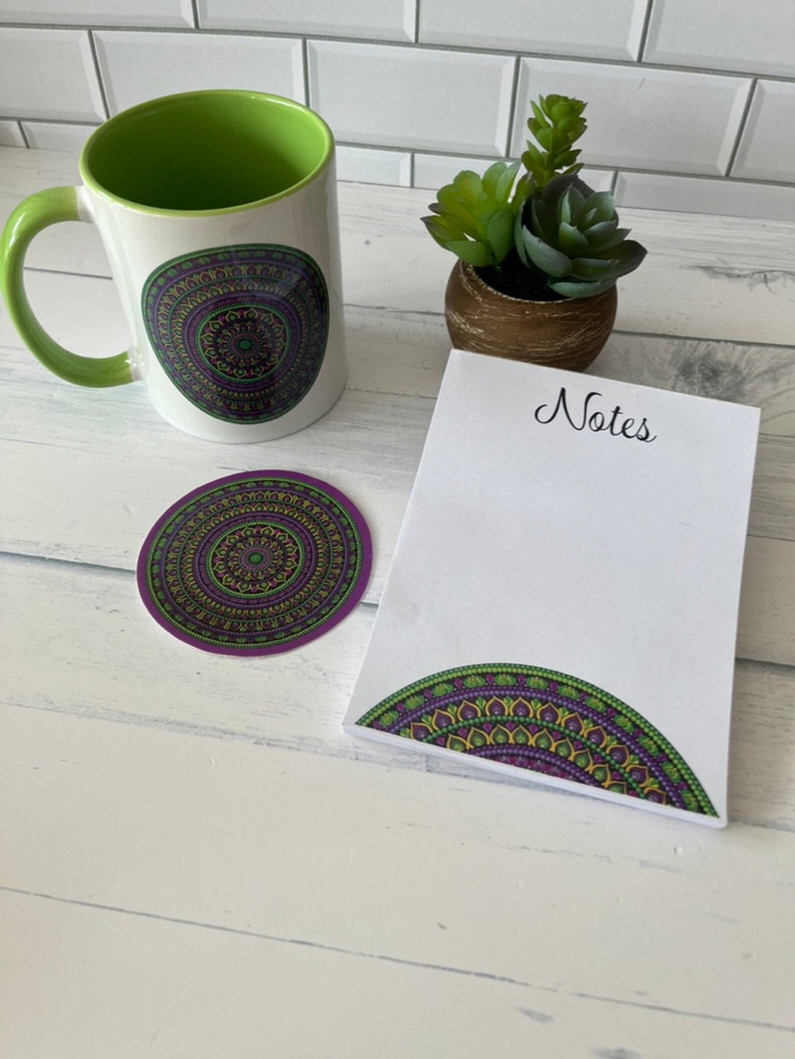 Mandala Mug, Hand Painted Manadala Printed Mug, Dot Mandala, Green ...