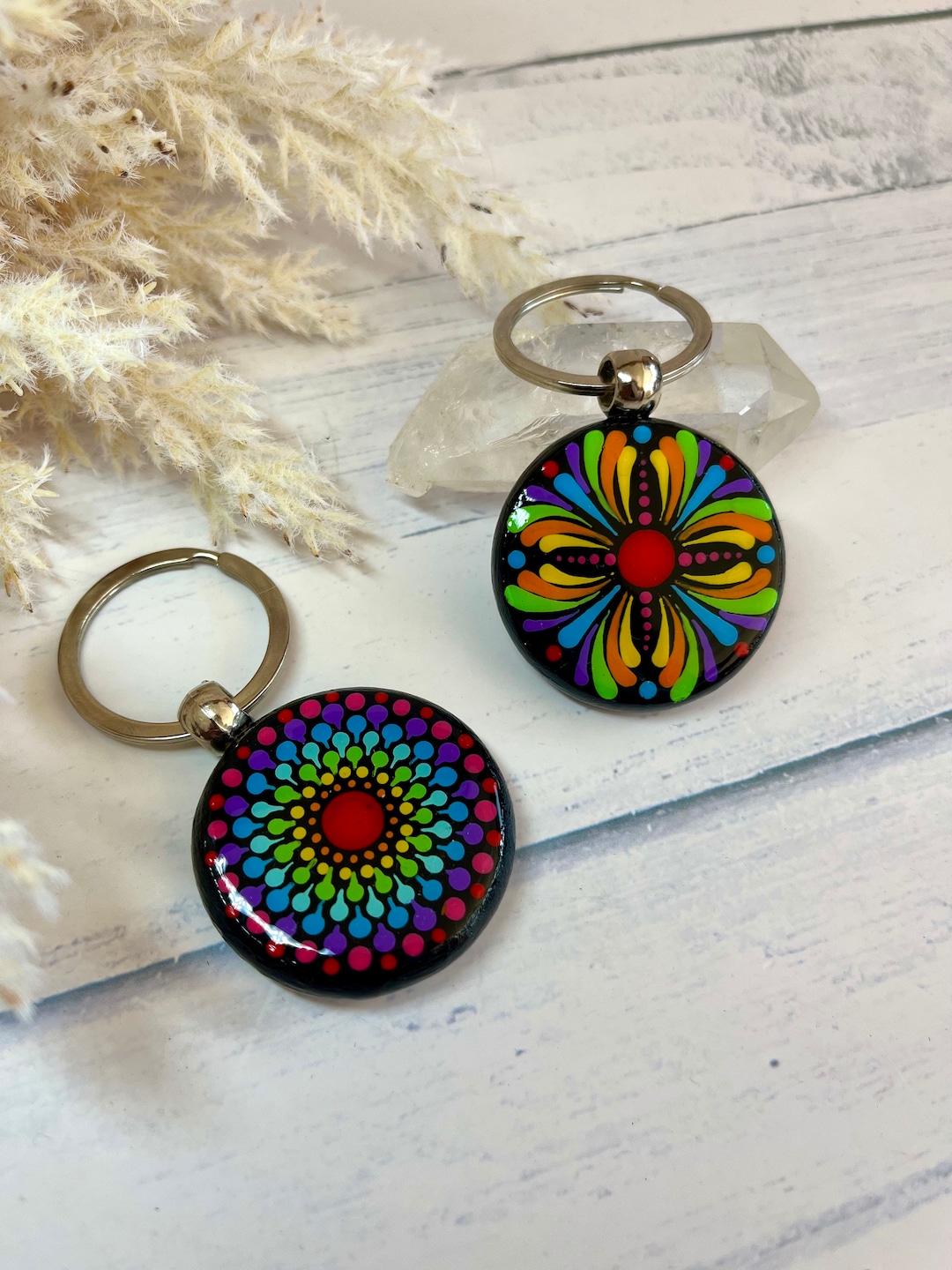 Mandala Art Keyring, 3cm Hand Painted, Dot Art, Dot Mandala, Red ...