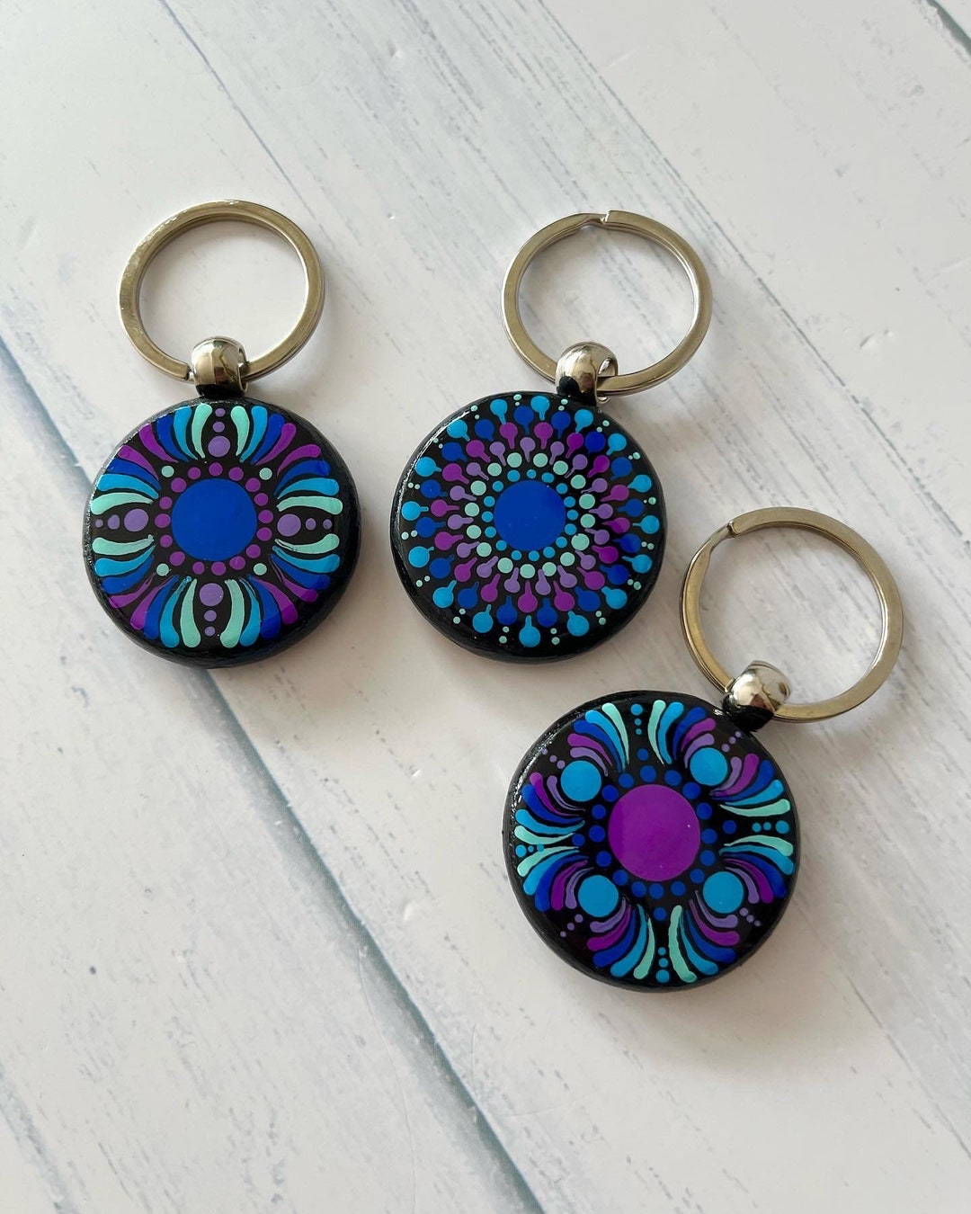 Mandala Art Keyring, 3cm Hand Painted, Dot Art, Dot Mandala, Blue ...