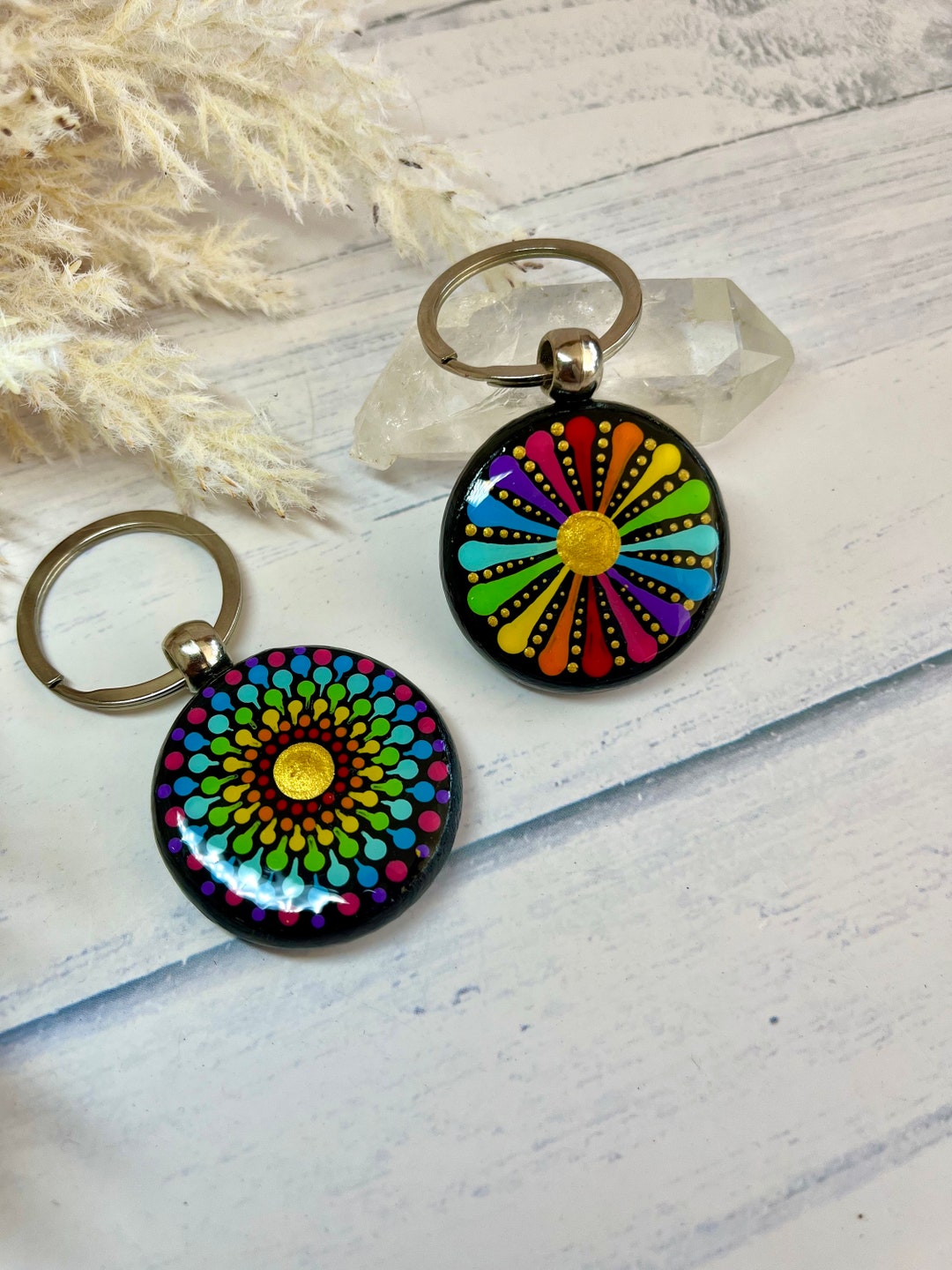 Hand Painted Mandala Art Keyring: Personalized Dot Art Gift - Etsy