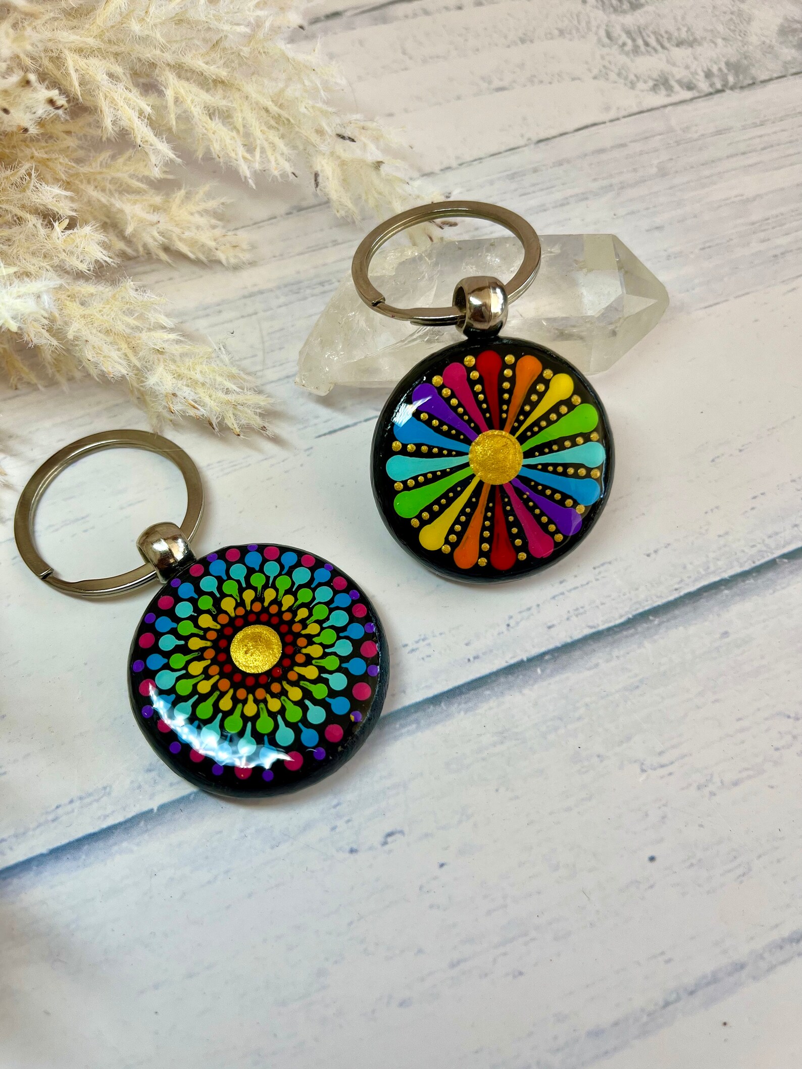 Mandala Art Keyring, 3cm Hand Painted, Dot Art, Dot Mandala, Red ...
