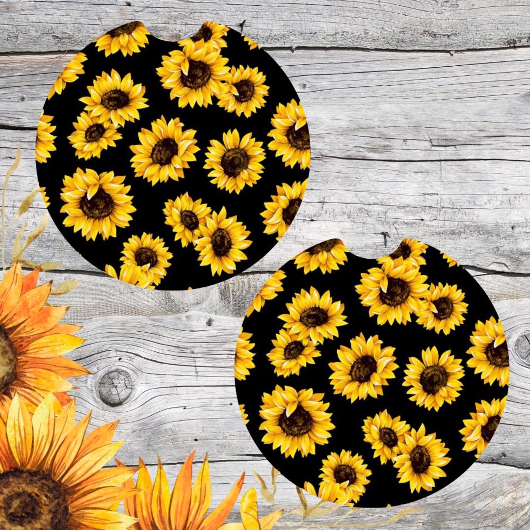 Sunflower Car Coasters, Set of 2 Handmade Neoprene Drink Holder ...