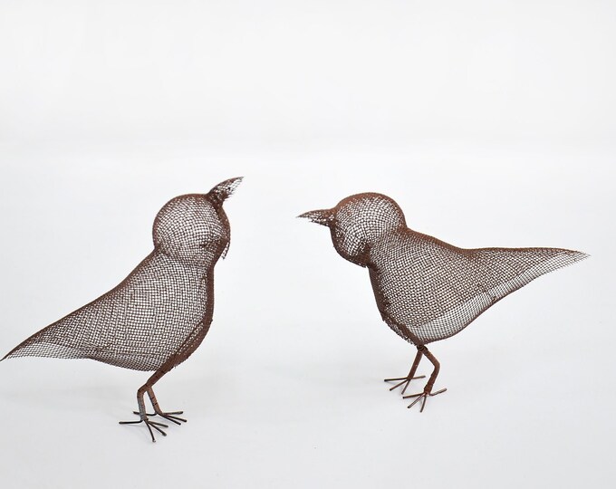 Set of 2 Small Metal Bird Sculptures, Metal Bird Figurines ...