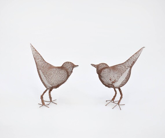 Set of 2 Small metal Bird sculptures Metal bird figurines | Etsy