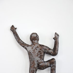 Climbing Figure, Metal Wall Art, Abstract Art, Wire Mesh Sculpture ...