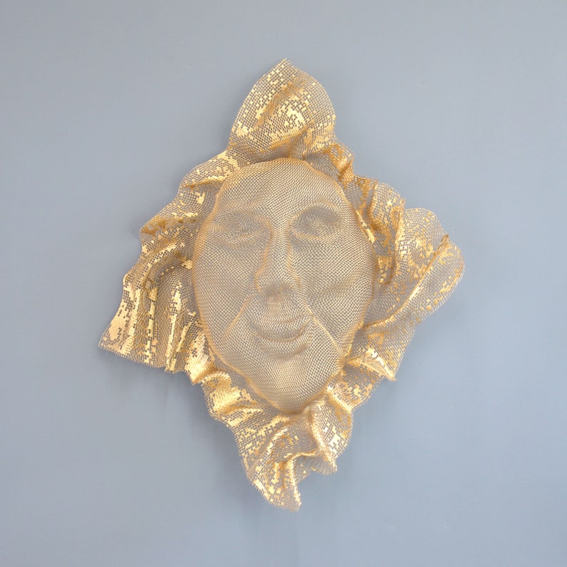 Metal Wall Sculpture, Mask Sculpture, Wire Mesh Face, Interior Design ...
