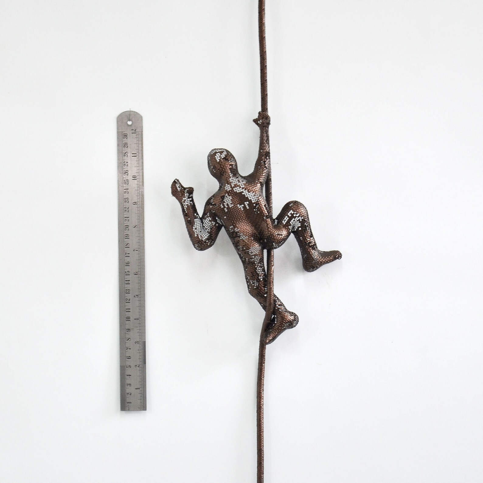 Metal Sculpture, Miniature Climbing Man Sculpture on Rope, Wire Mesh ...