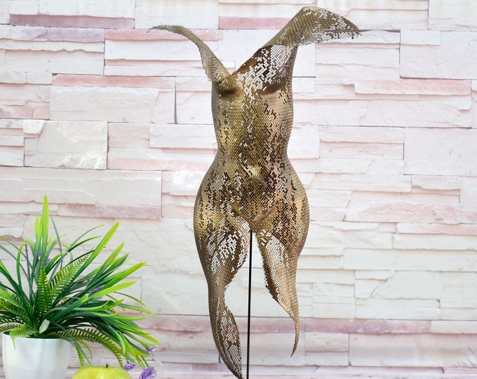 Modern Metal Sculpture, Woman Torso, Wire Mesh Sculpture, Freestanding ...