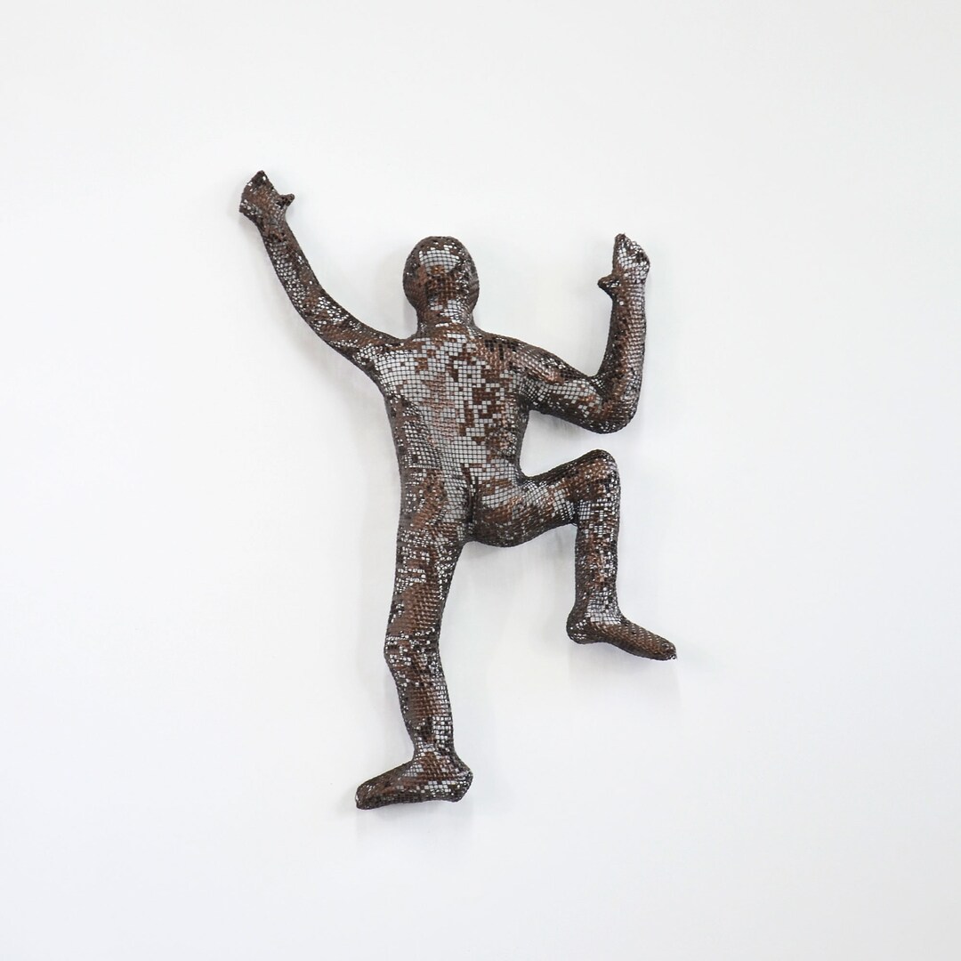 Climbing Figure, Metal Wall Art, Abstract Art, Wire Mesh Sculpture ...