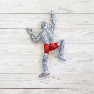 Climbing Man Figure, Metal Wall Art, Rock Climber, Wire Mesh Sculpture ...